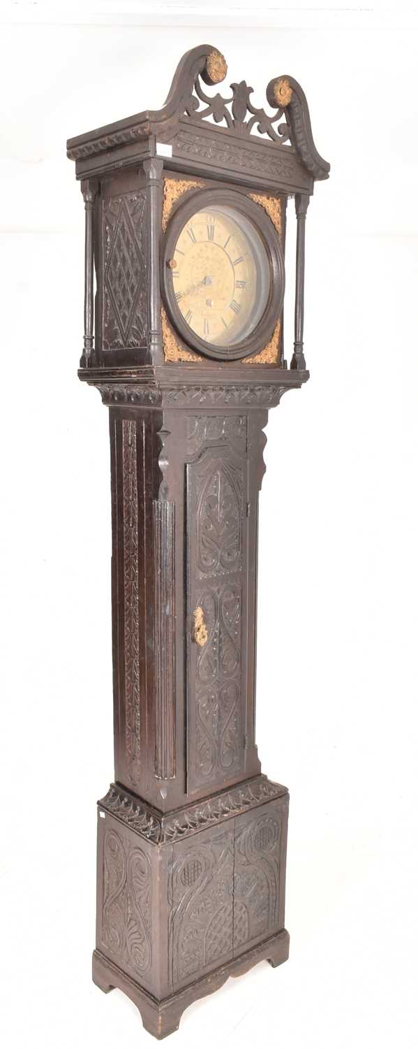 Lot 421 - 18TH CENTURY GEORGE II OAK LONGCASE CLOCK BY