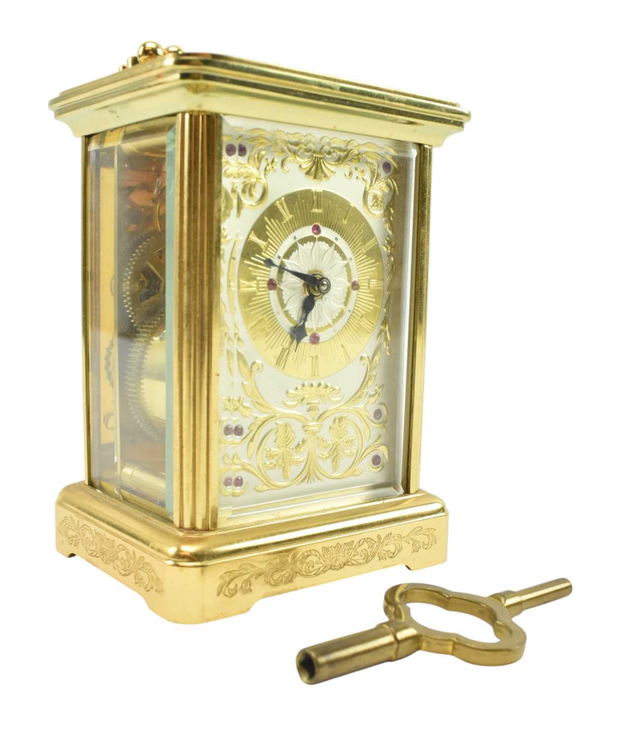 Lot 5 - 20TH CENTURY SWISS GILT METAL CARRIAGE CLOCK